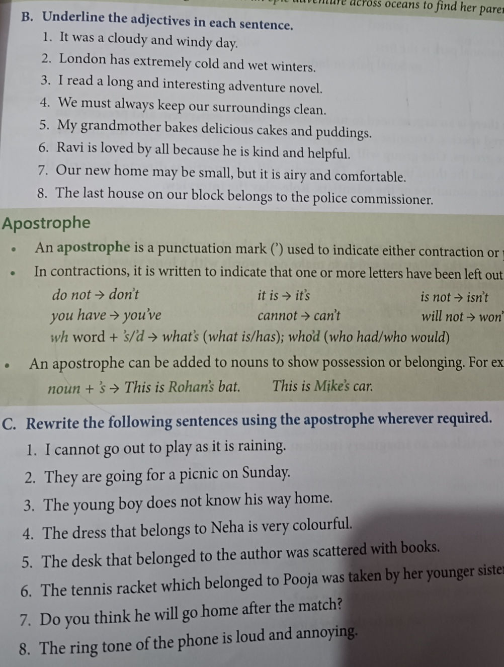 B. Underline the adjectives in each | StudyX