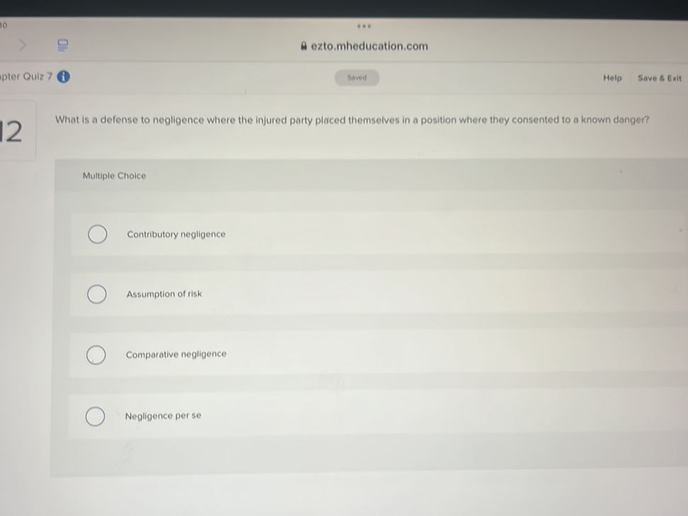 What is a defense to negligence where the | StudyX