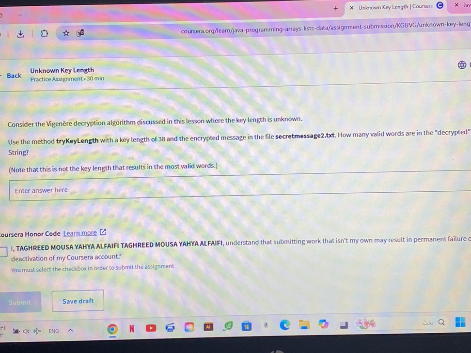 Consider the Vigenère decryption algorithm | StudyX