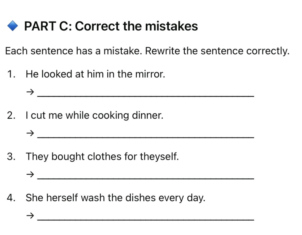 PART C: Correct the mistakes Each sentence | StudyX