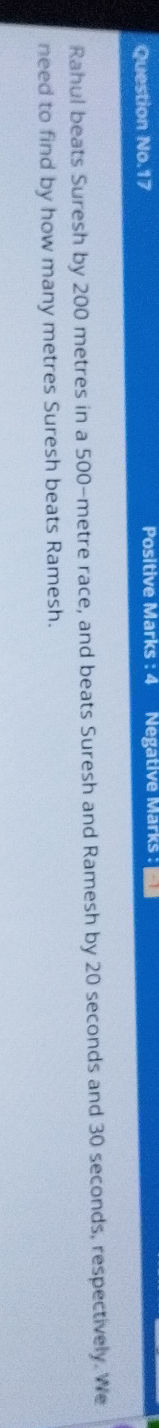 Rahul beats Suresh by 200 metres in a | StudyX