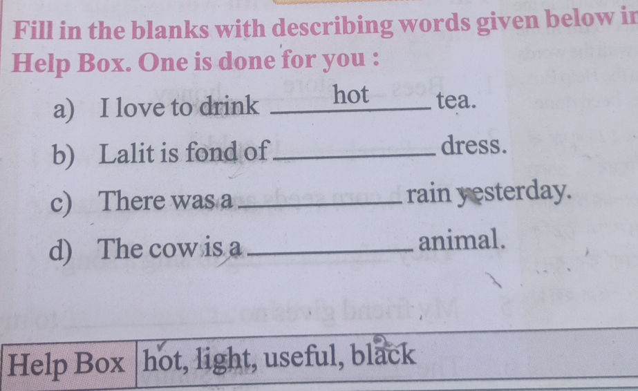 Fill in the blanks with describing words | StudyX