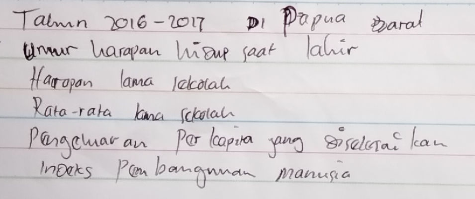 Tahun 2016-2017 DI Papua Barat - Umur | StudyX