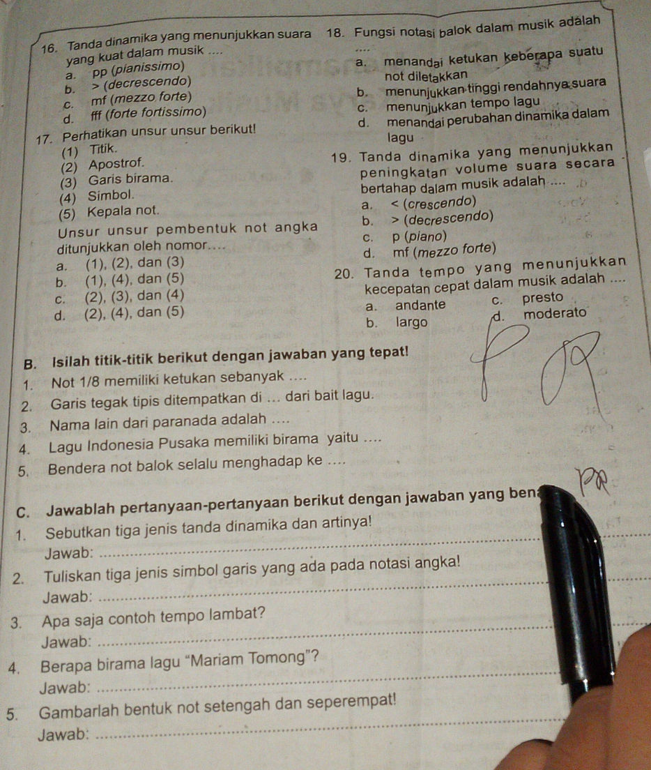 16. Tanda dinamika yang menunjukkan suara | StudyX
