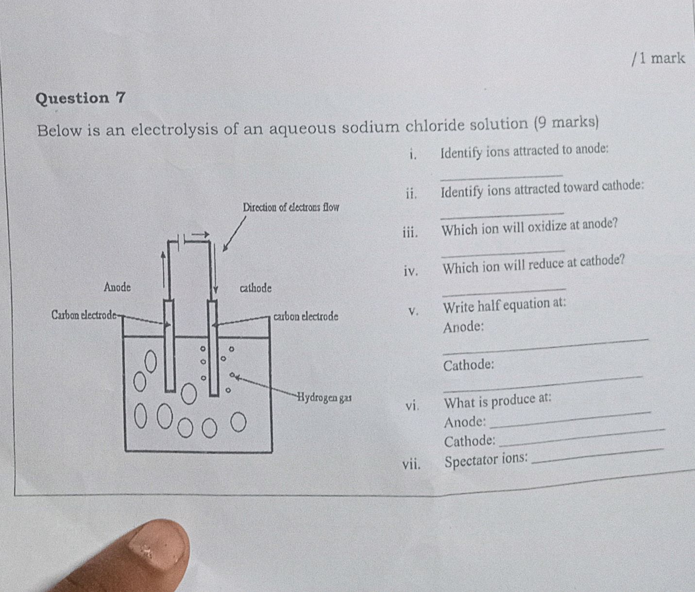 Question 7 Below is an electrolysis of an | StudyX