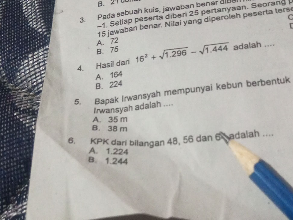 3. Pada sebuah kuis, jawaban benar diberi | StudyX