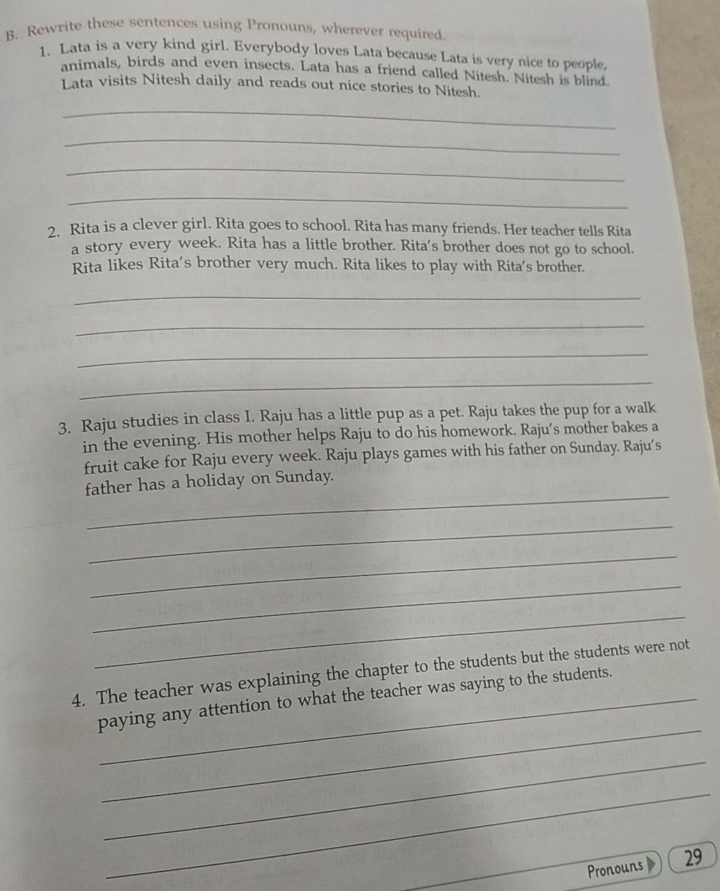 B. Rewrite these sentences using Pronouns, | StudyX