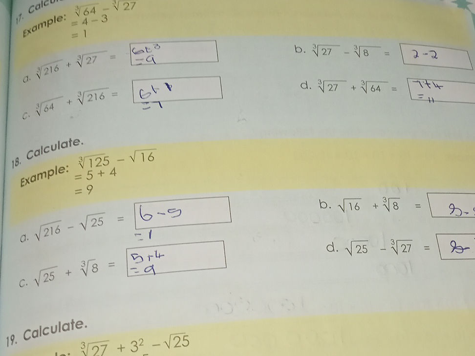 17. Calculate. Example: $ [3]{64} - {27} = | StudyX