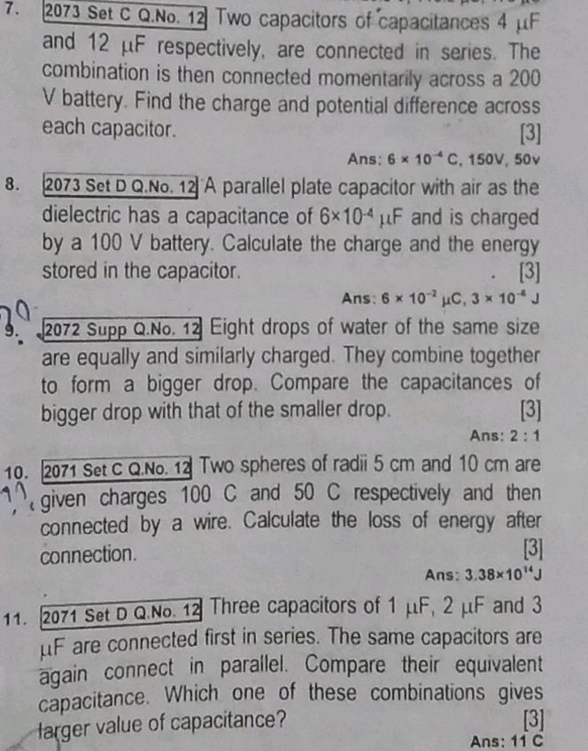 7. 2073 Set C Q.No. 12 Two capacitors of | StudyX