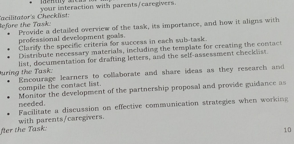 Facilitator's Checklist: Before the Task: * | StudyX