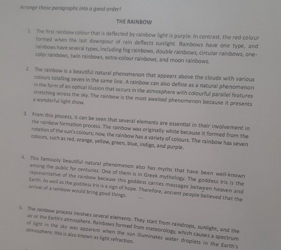 Arrange these paragraphs into a good order! | StudyX