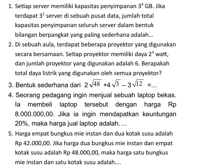 1. Setiap server memiliki kapasitas | StudyX
