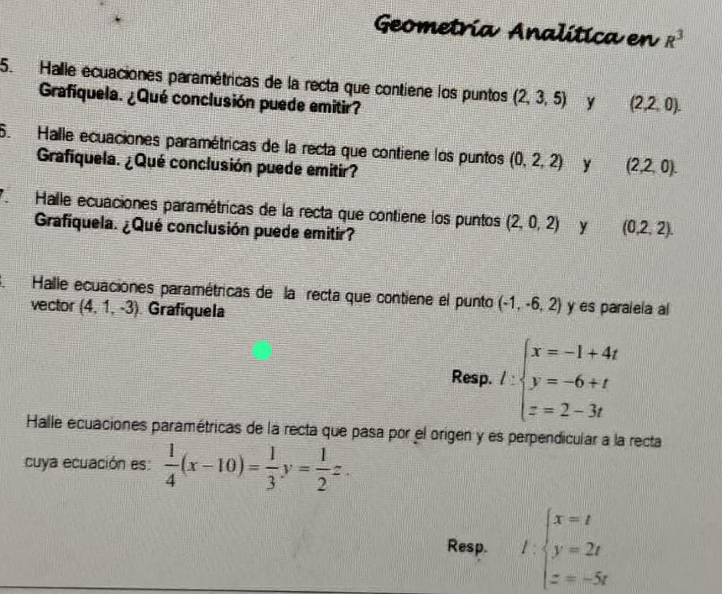 5. Halle ecuaciones paramétricas de la recta | StudyX