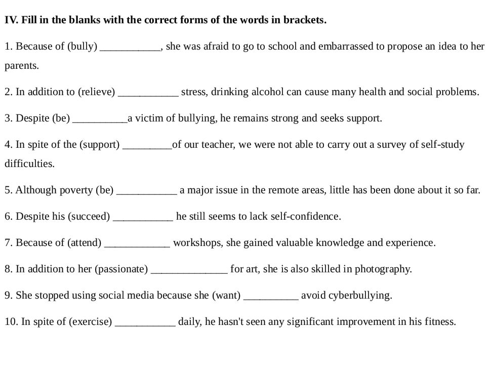 IV. Fill in the blanks with the correct | StudyX