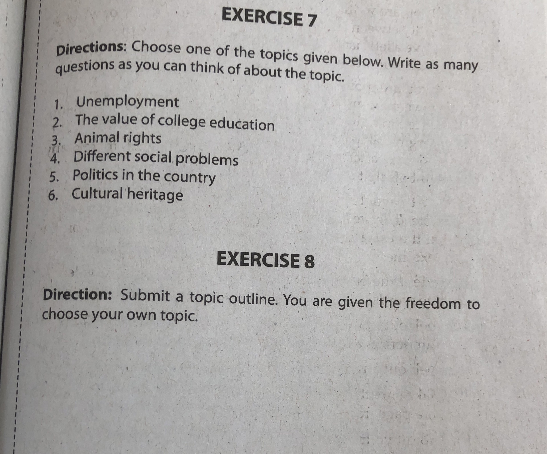 EXERCISE 7 Directions: Choose one of the | StudyX