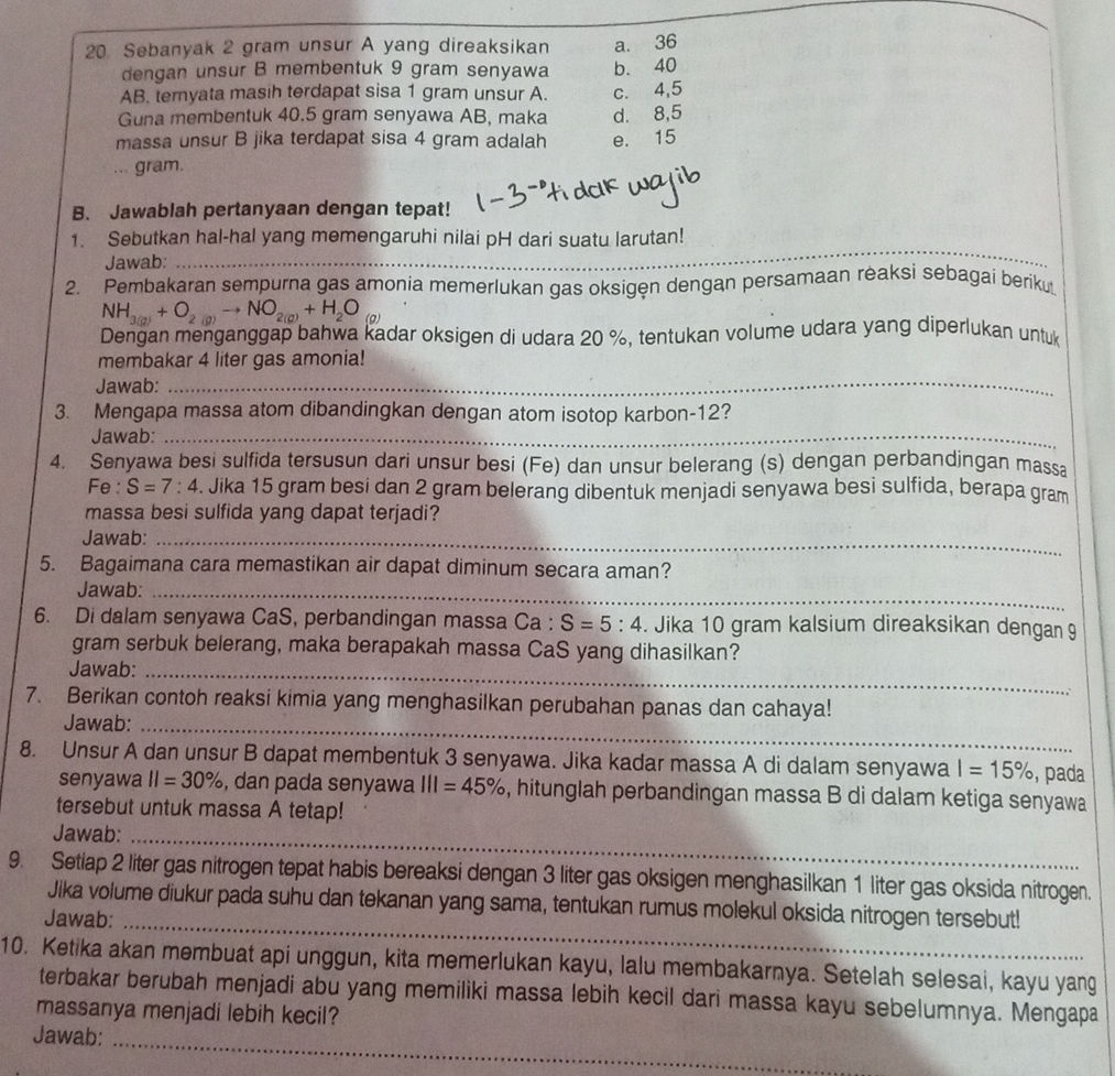 20. Sebanyak 2 gram unsur A yang direaksikan | StudyX