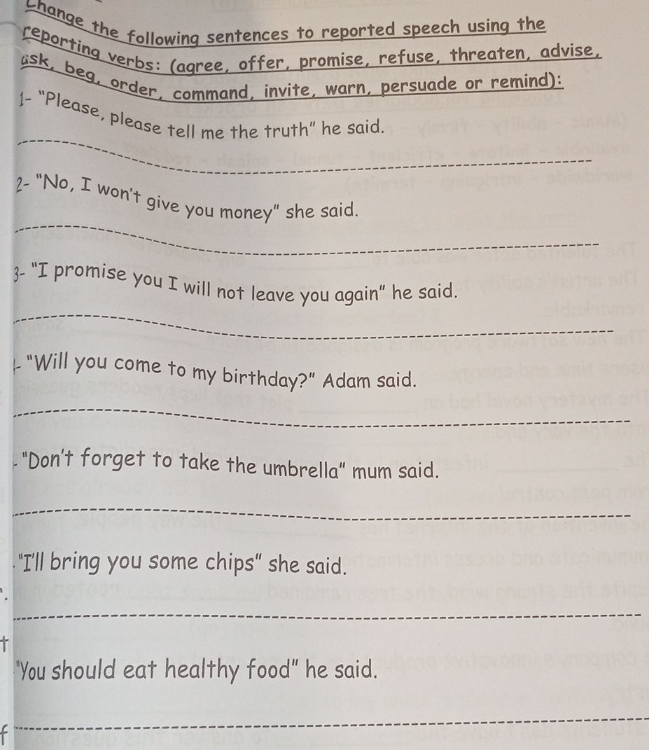 Change the following sentences to reported | StudyX