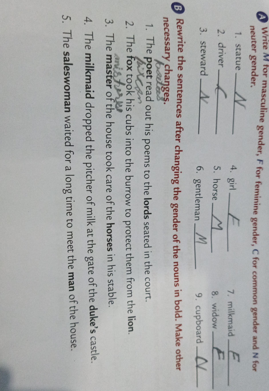 A Write M for masculine gender, F for | StudyX