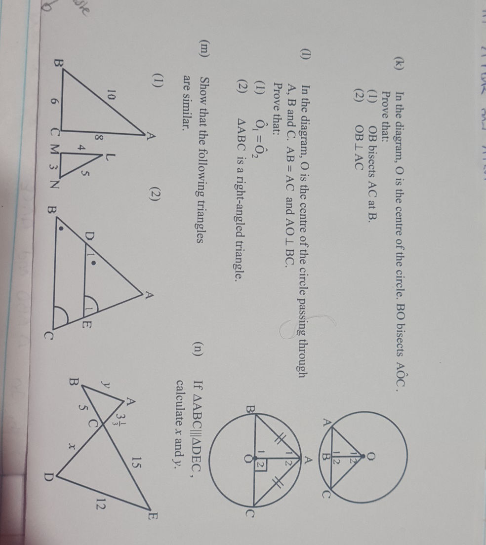(k) In the diagram, O is the centre of the | StudyX