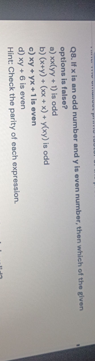 Q8. If x is an odd number and y is even | StudyX