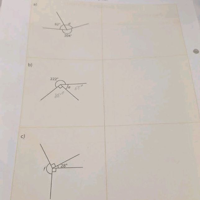 a) 62° d 204° b) 222° e 50° 90° c) | StudyX