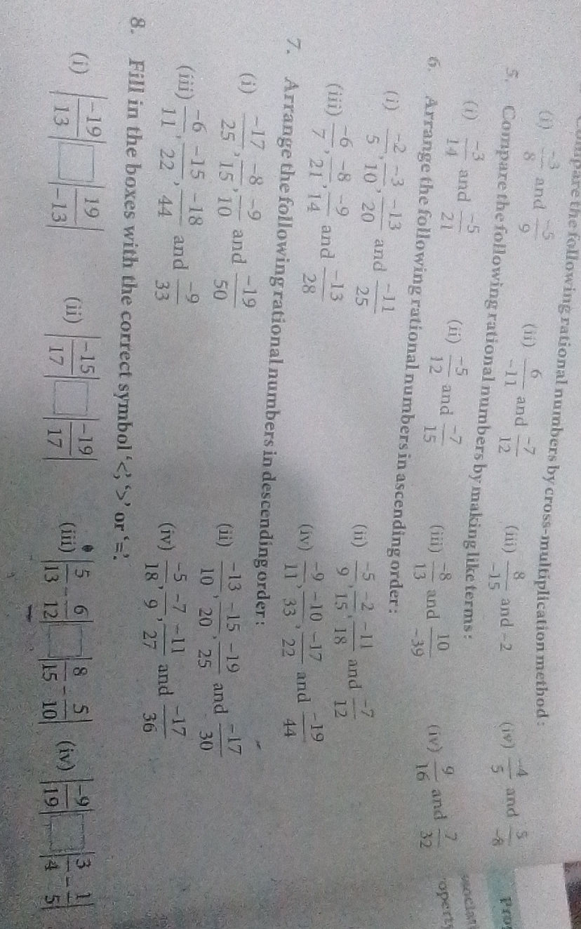 5. Compare the following rational numbers by | StudyX