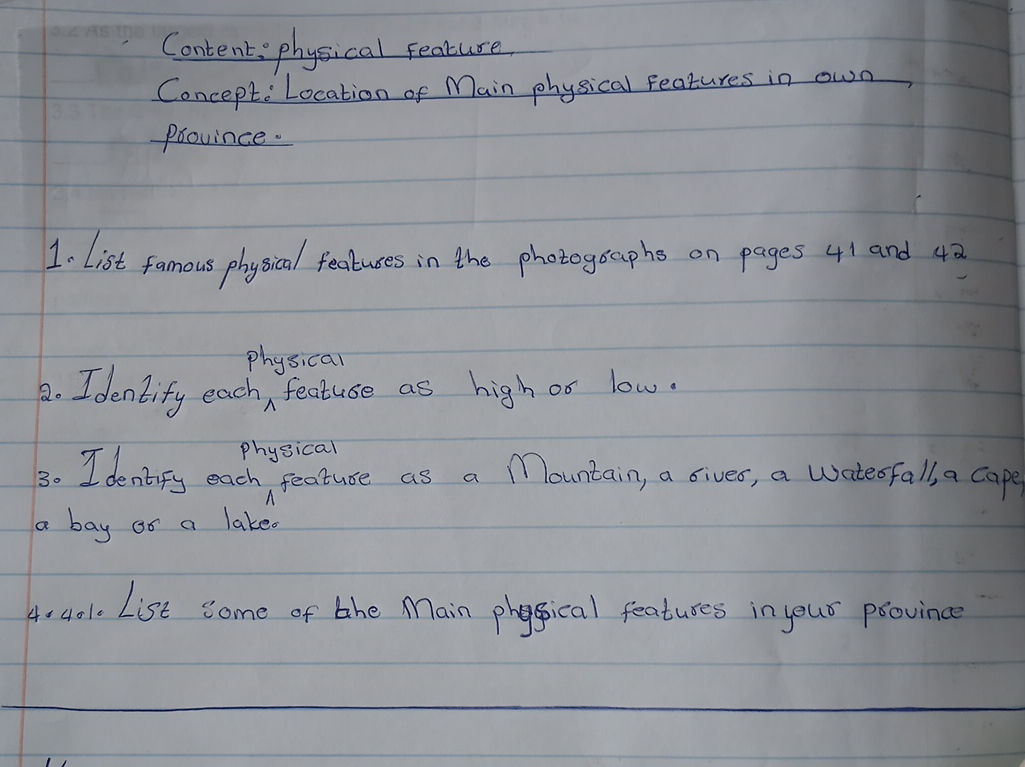 1. List famous physical features in the | StudyX