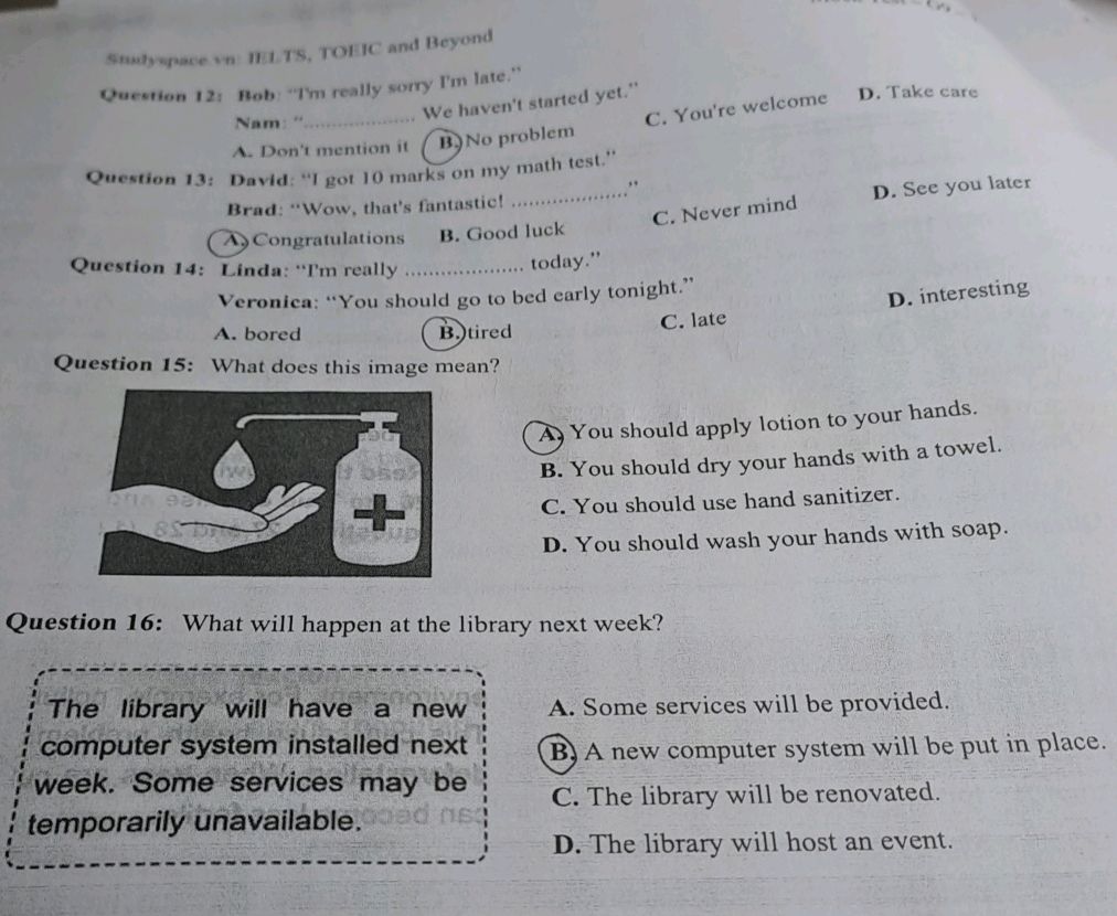 Question 12: Bob: "I'm really sorry I'm | StudyX