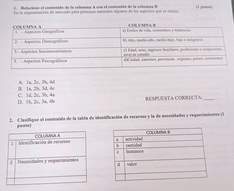 1. Relacione el contenido de la columna A | StudyX