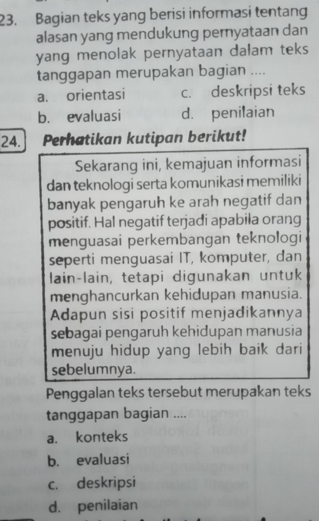 23. Bagian teks yang berisi informasi | StudyX