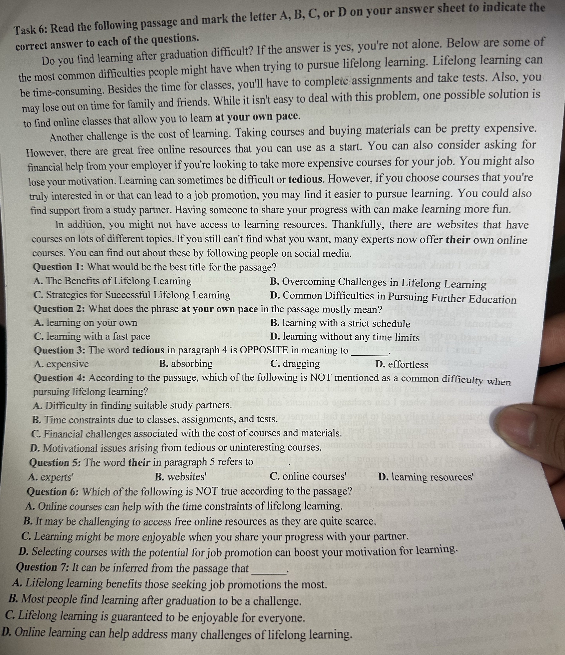 Task 6: Read the following passage and mark | StudyX