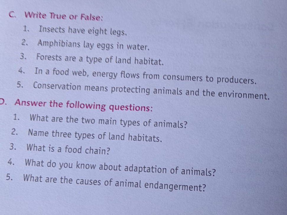 C. Write True or False: 1. Insects have | StudyX