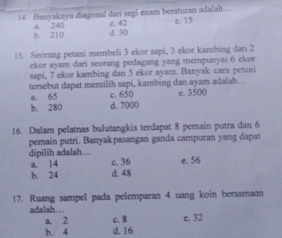 14. Banyaknya diagonal dari segi enam | StudyX