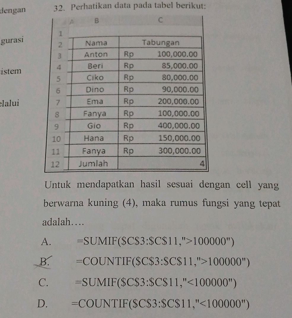 Perhatikan data pada tabel berikut: | | A | StudyX