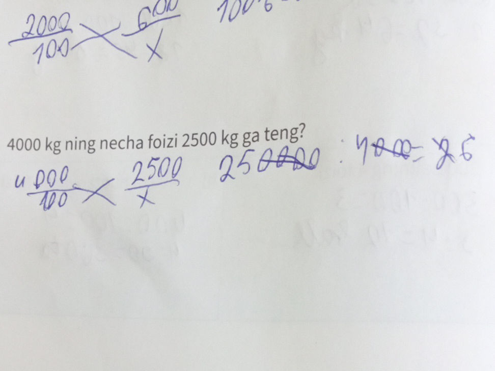 4000 kg ning necha foizi 2500 kg ga teng? $ | StudyX