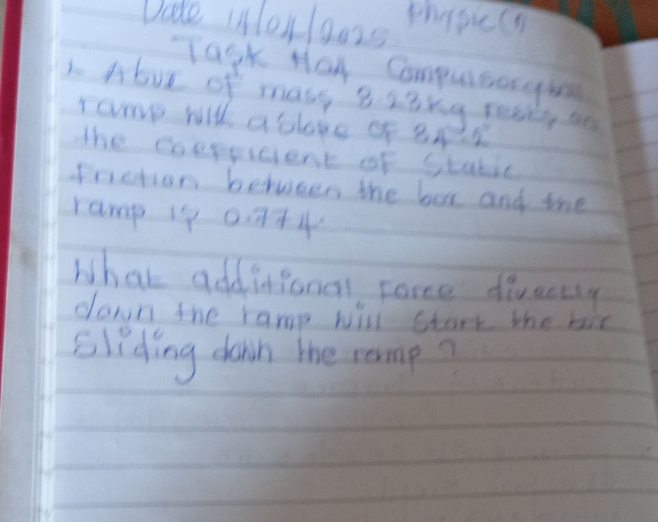 A box of mass 8.23kg rests on a ramp with a | StudyX