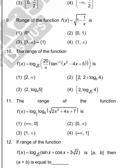 9. Range of the function $f(x) = {1 - | StudyX