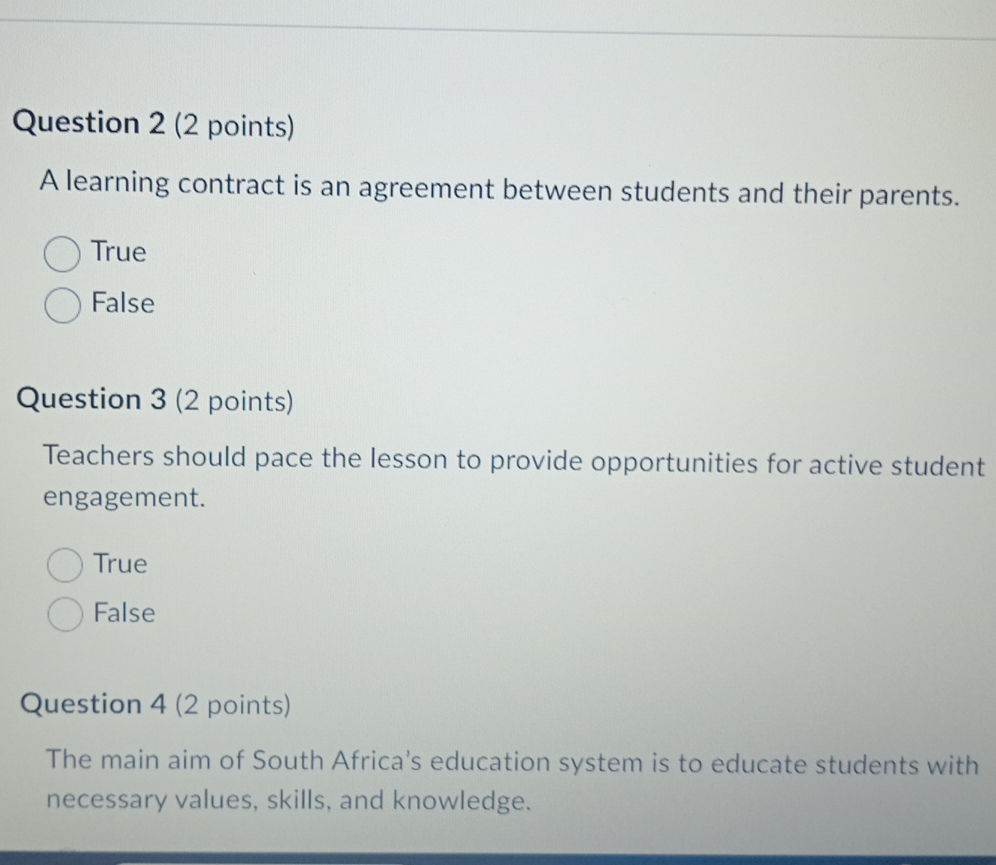 Question 2 (2 points) A learning contract | StudyX
