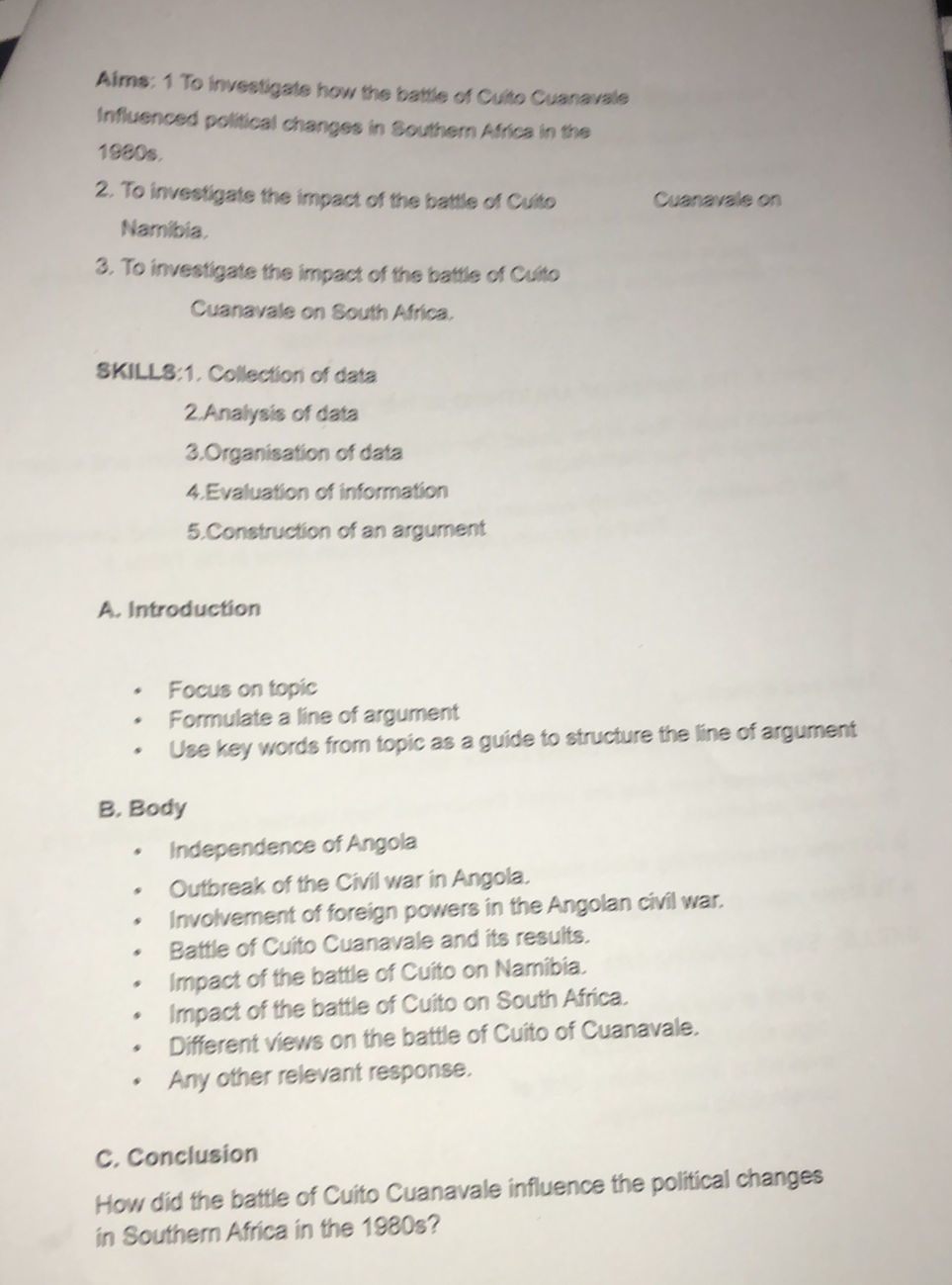 Aims: 1 To investigate how the battle of | StudyX