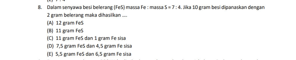 Dalam senyawa besi belerang (FeS) massa Fe
