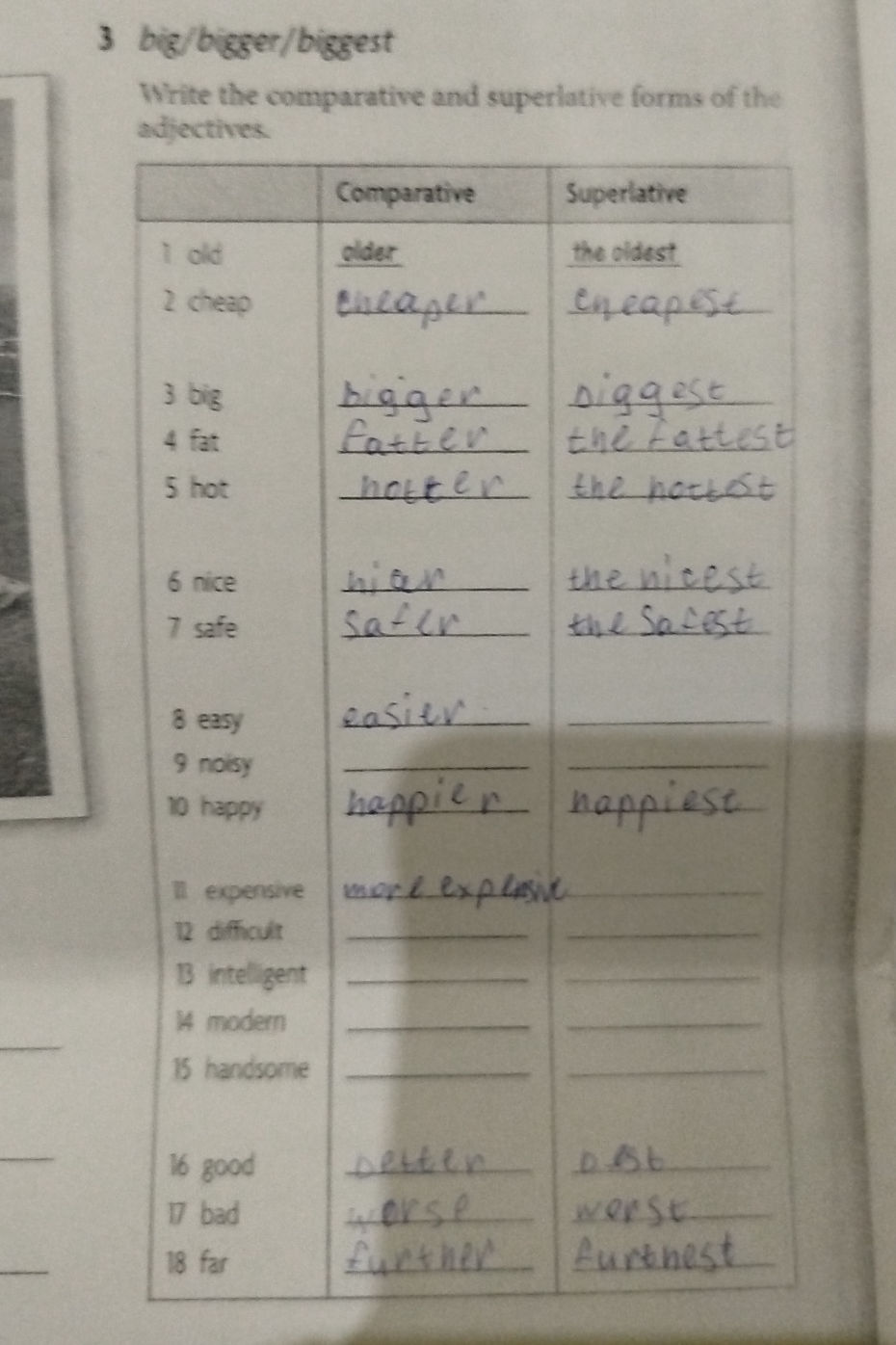 3 big/bigger/biggest Write the comparative | StudyX