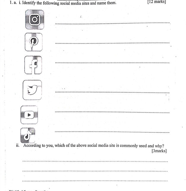 1. a. i. Identify the following social media | StudyX