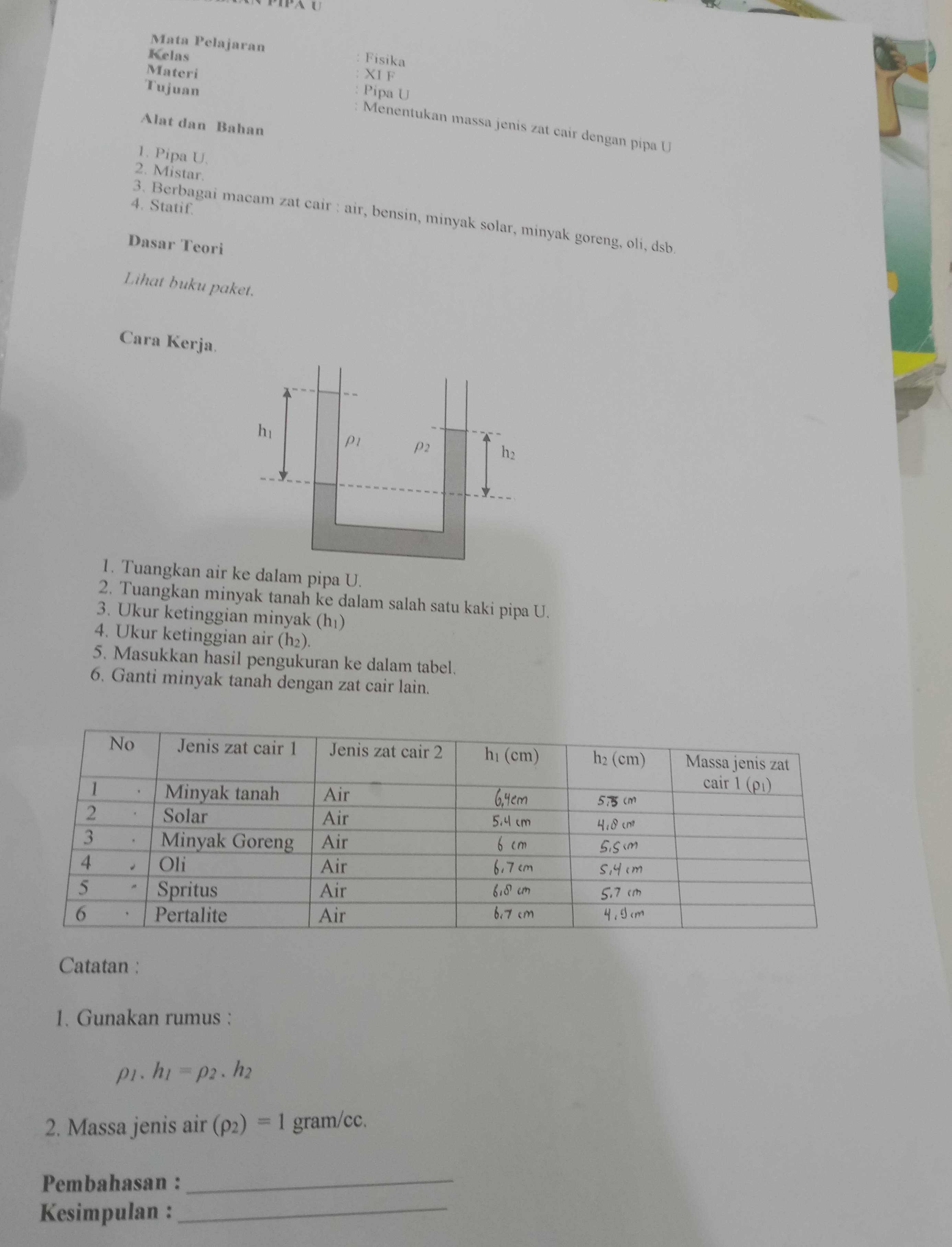 1. Gunakan rumus : $ _1. h_1 = _2. h_2$ | StudyX