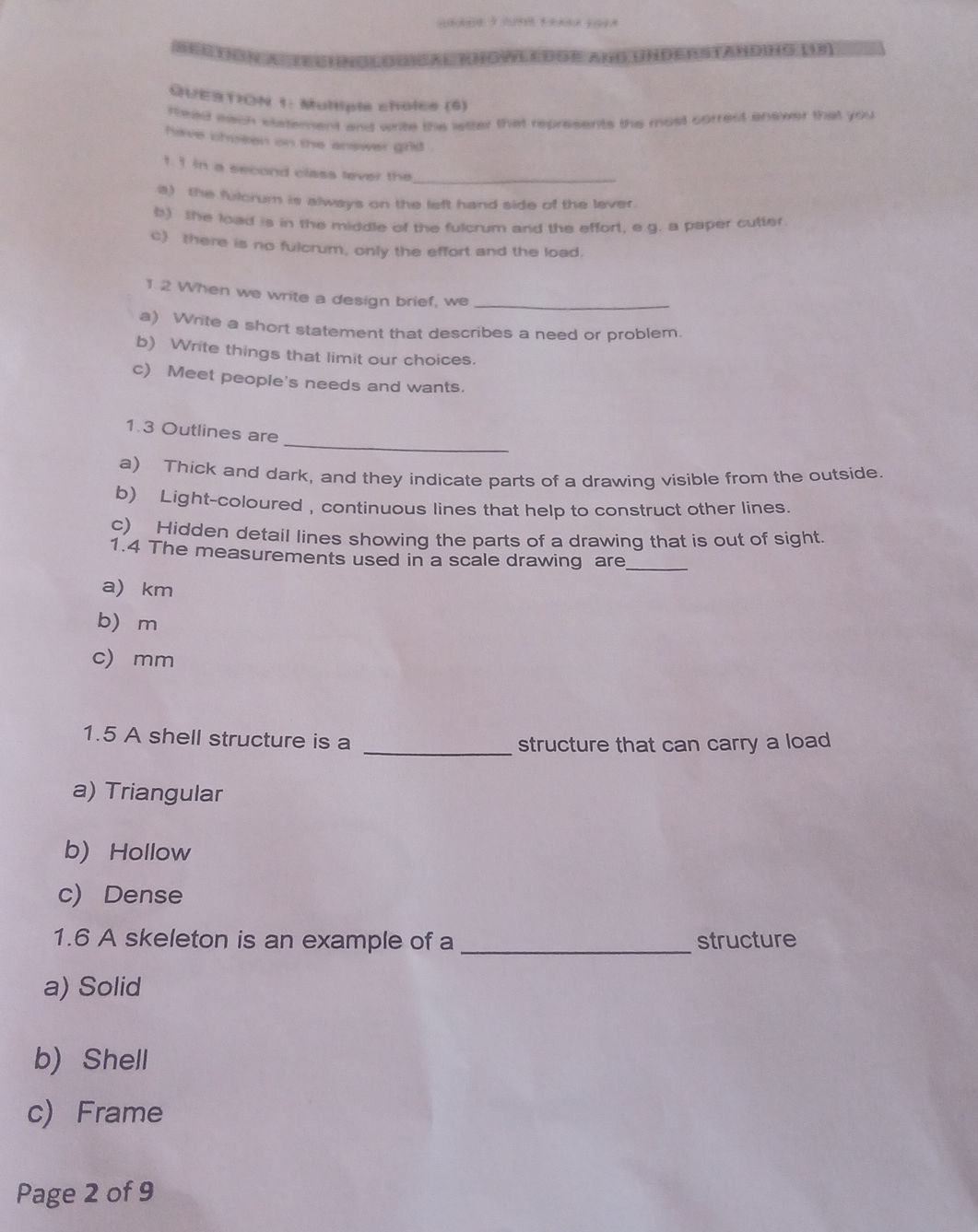 QUESTION 1: Multiple choice (6) Read each | StudyX