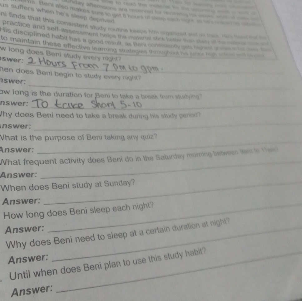 How long does Beni study every night? | StudyX