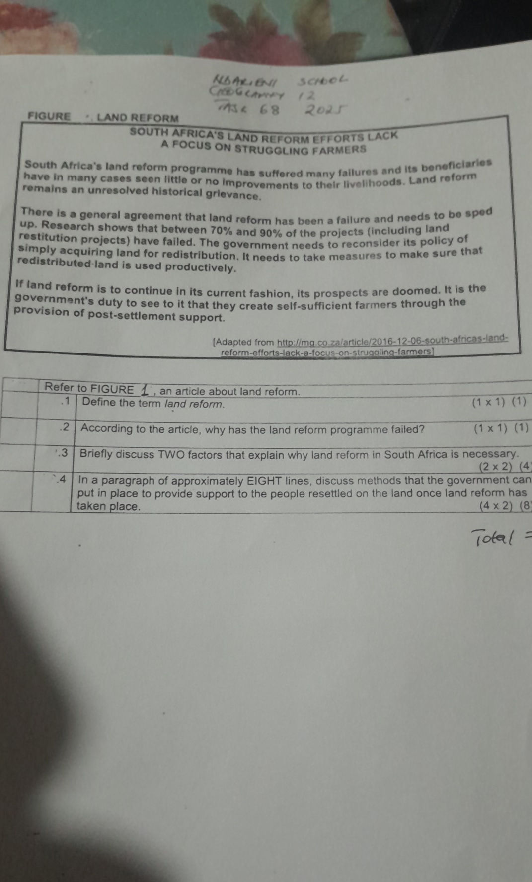 Refer to FIGURE 1, an article about land | StudyX
