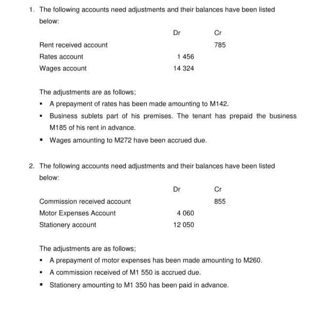 1. The following accounts need adjustments | StudyX