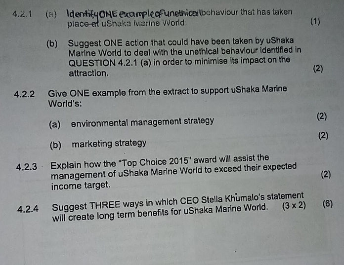 4.2.1 (a) Identify ONE example of unethical | StudyX