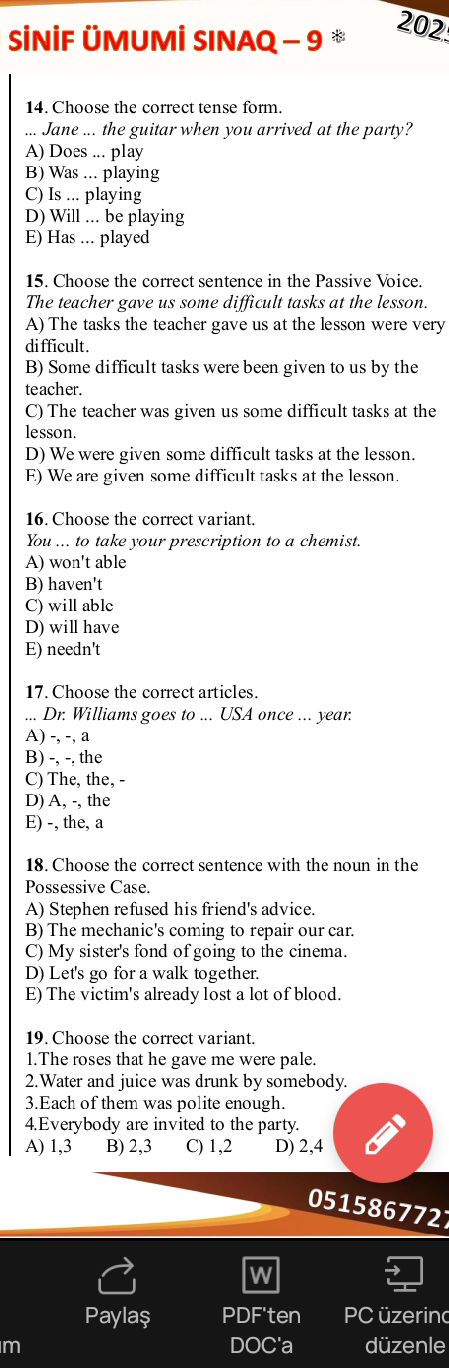 14. Choose the correct tense form. ... Jane | StudyX