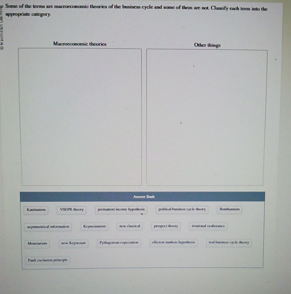 Some of the terms are macroeconomic theories | StudyX